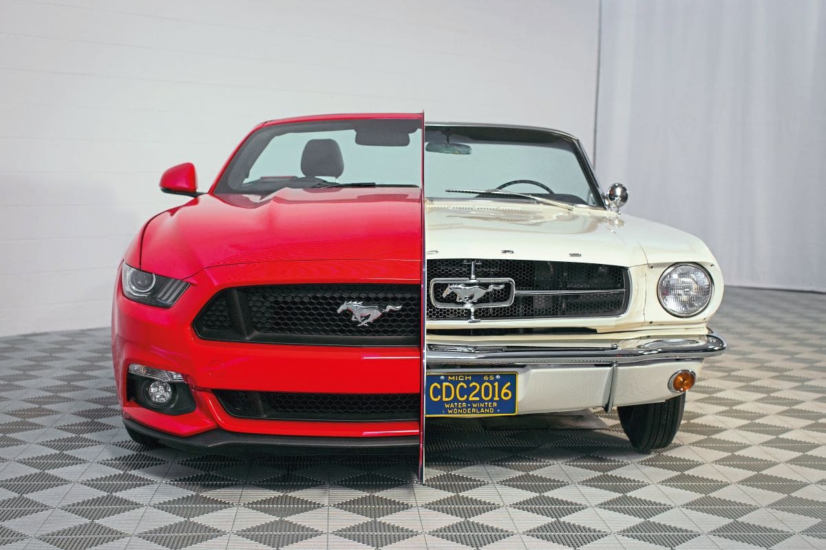 New and original Mustang displayed side by side - literally!